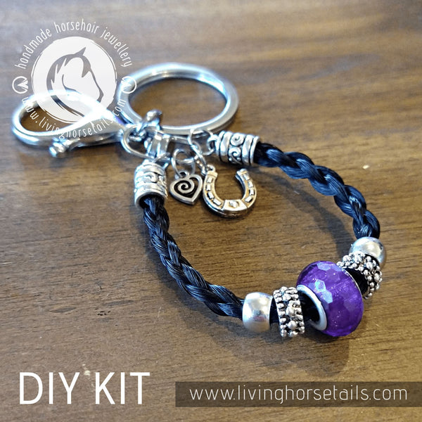 DIY KIT Keyring with acrylic glitter bead. Make your own with Horse ta ...