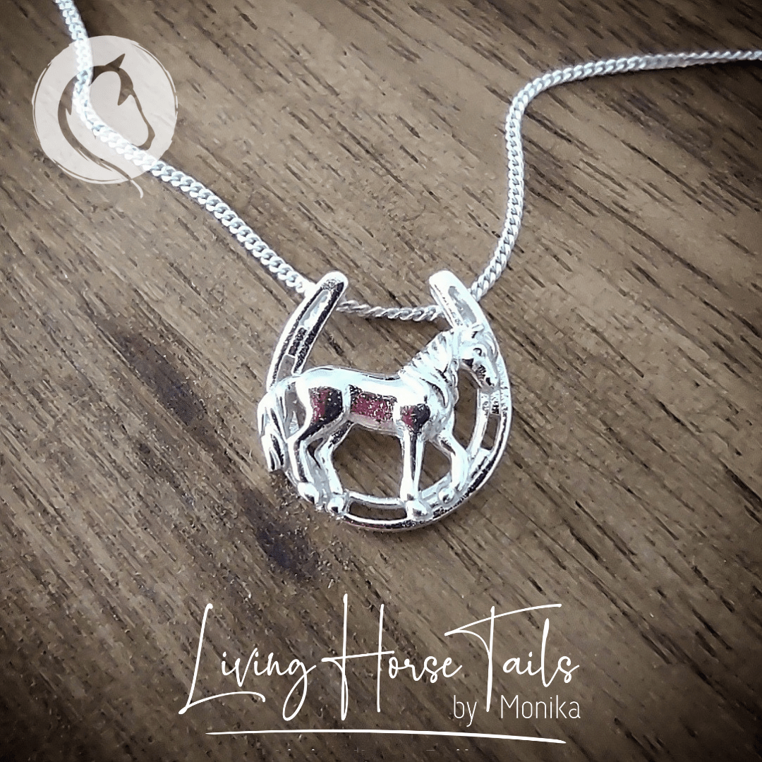 Horse in Horseshoe Sterling Silver Necklace – Living Horse Tails ...